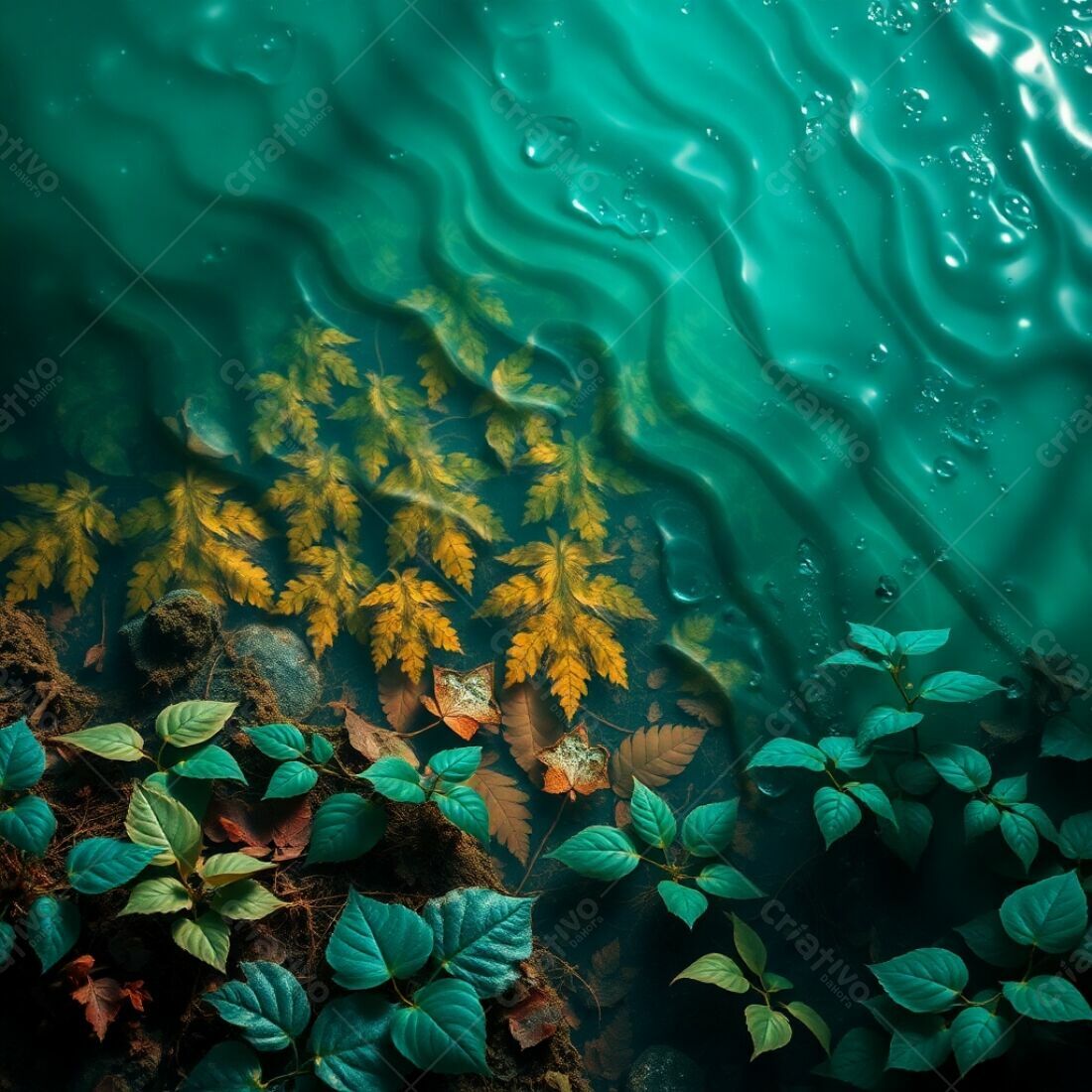 Photorealistic image of nature in rich deep teal luxurious and vibrant ...